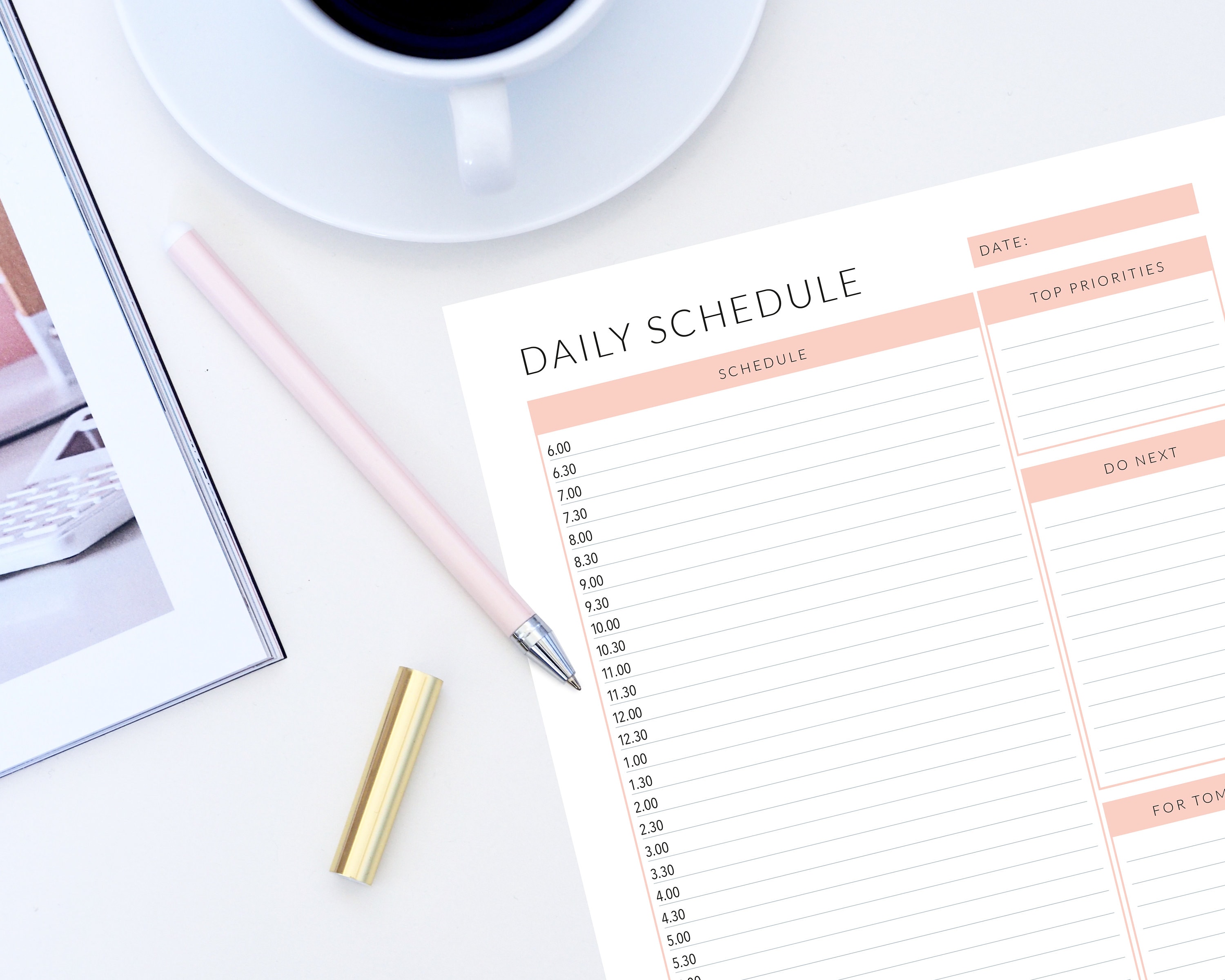 Half Hour Schedule Planner Printable – 30 Minute Daily Work & Home Plan ...