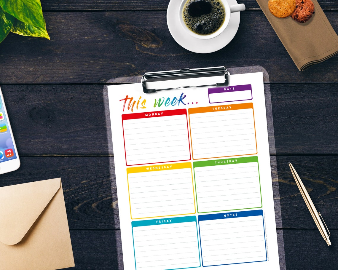 Five Day Weekly Planner Printable – Rainbow Week Days Back to School ...