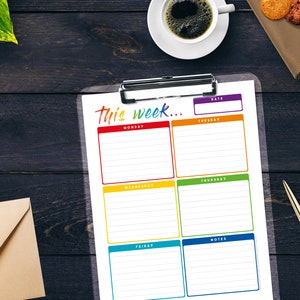 Five Day Weekly Planner Printable – Rainbow Week Days Back to School ...