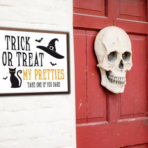 Trick or Treat Sign Printable – Witch & Black Cat – Social Distance ...