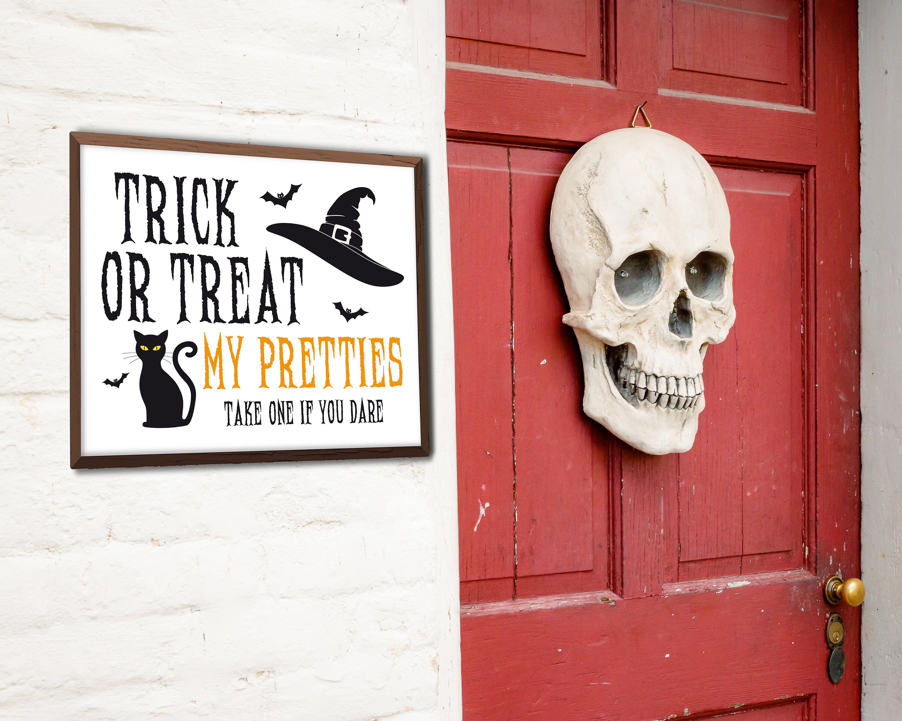 Trick or Treat Sign Printable – Witch & Black Cat – Social Distance ...