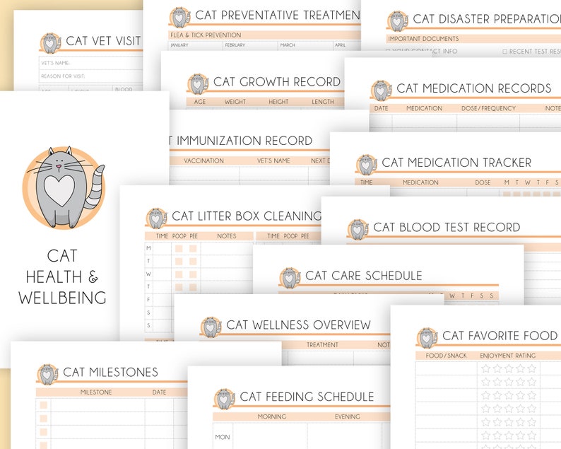 Kitten & Cat Planner Printable Bundle Pet Health Record - Etsy UK