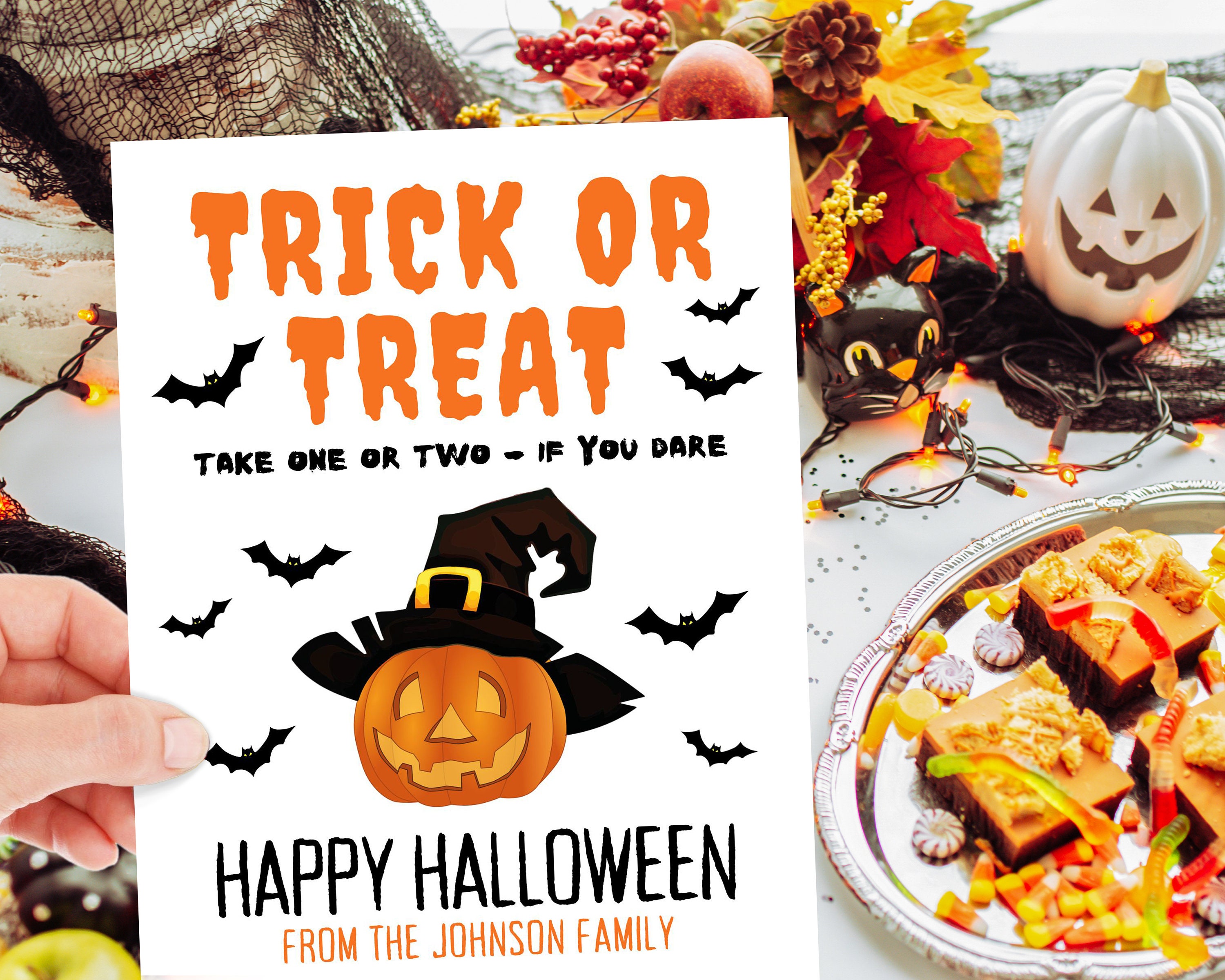 Trick or Treat Sign Editable CANVA Template Printable Halloween Custom ...