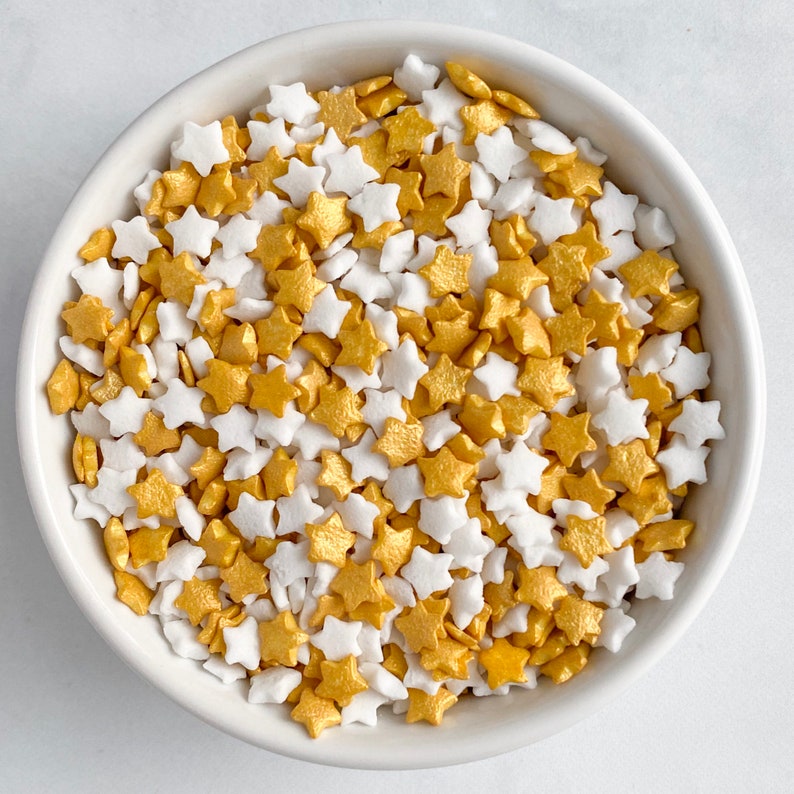 Gold and White Star Sprinkle Mix 3 Ounces Edible Sprinkles | Etsy