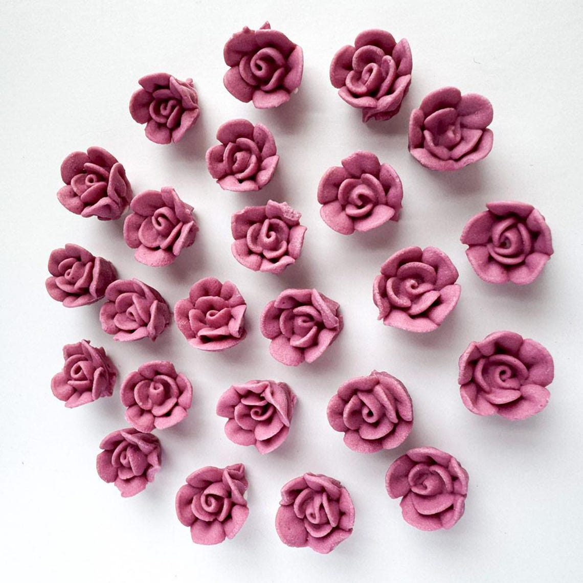 Mini Dusty Rose Royal Icing Roses: Edible Cake Decorations (24 Pieces ...