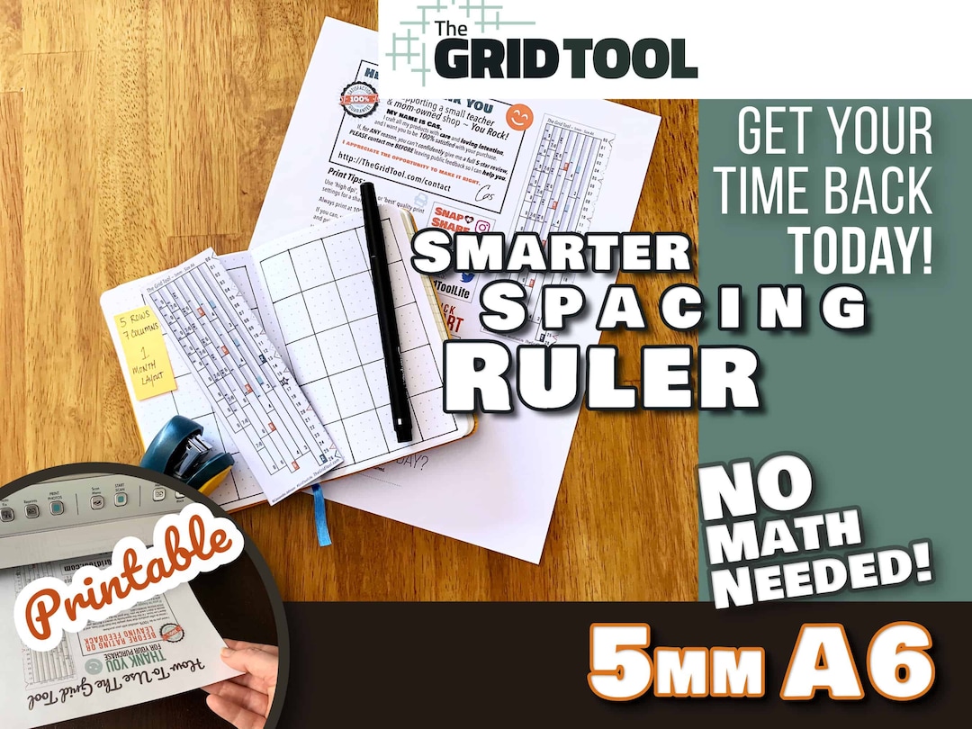 A6 5mm Smarter Spacing Ruler Printable Bullet Journal Layout Row and ...