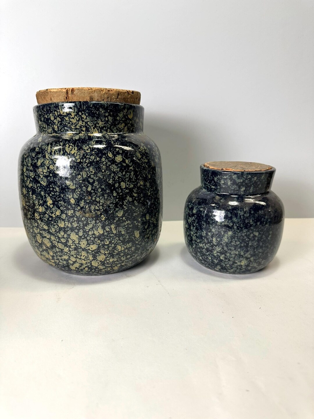Pair of Vintage Bitossi Blue and Green Sponge Glazed Jars With Cork ...