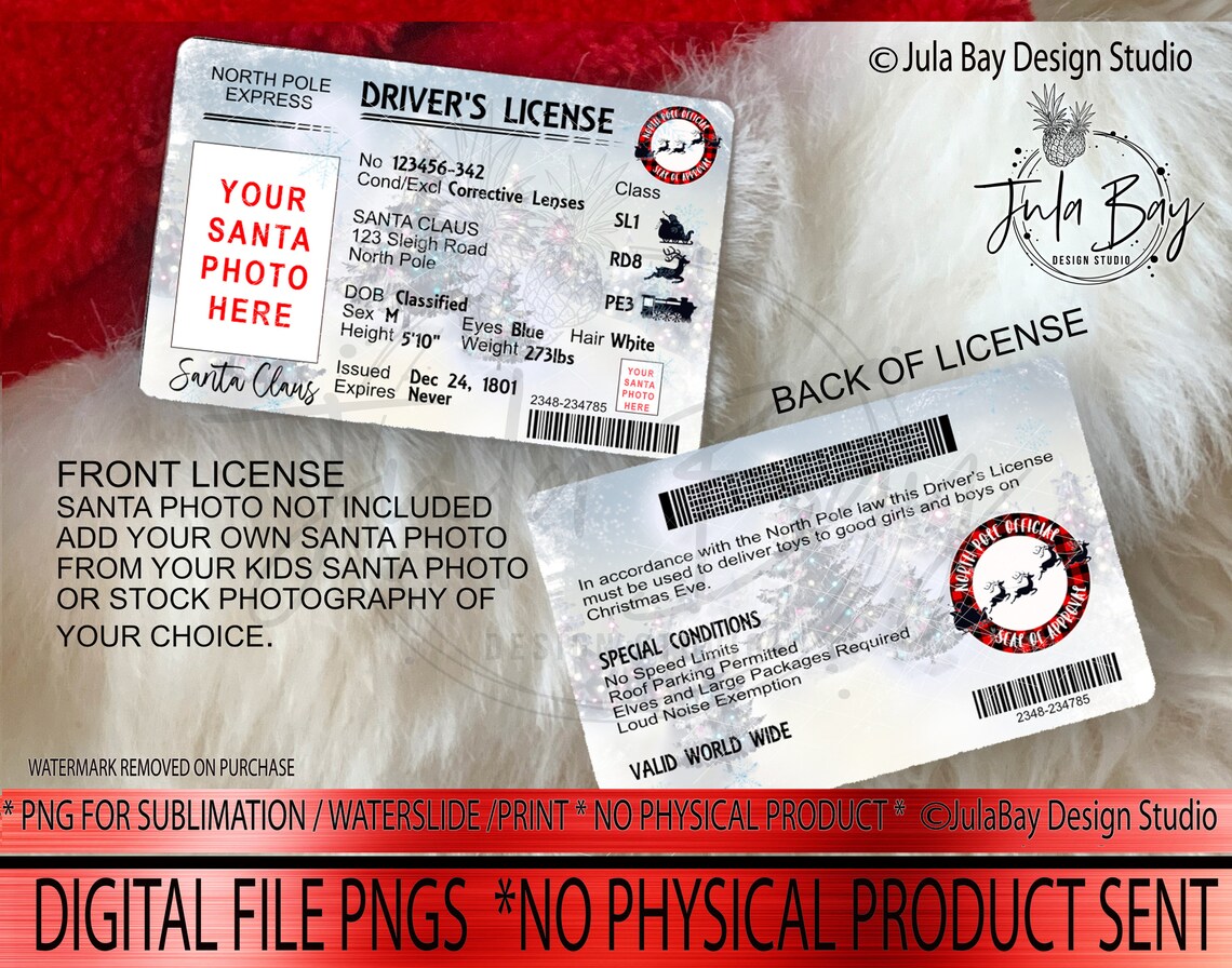 Santa Drivers License PNG Printable Santa License Sublimation | Etsy UK