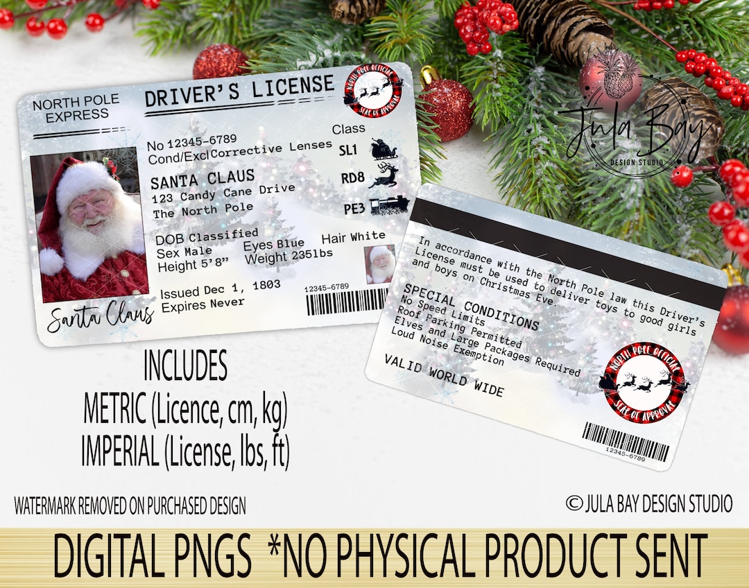 Santa Drivers License PNG Printable Santa License PNG Sublimation ...