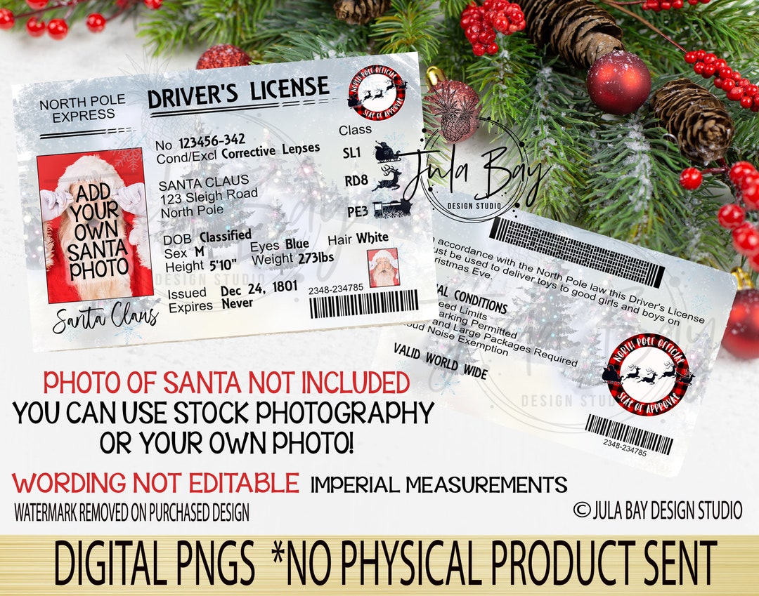 Santa Drivers License PNG Printable Santa License Sublimation Design ...