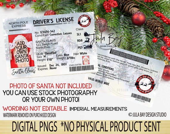 Santa Drivers License PNG Printable Santa License Sublimation | Etsy UK