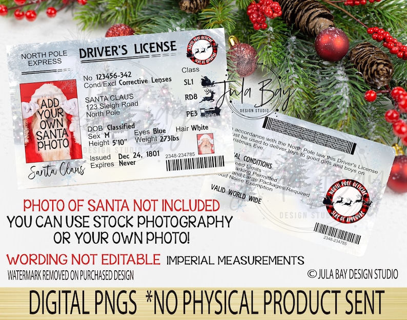 Santa Drivers License PNG Printable Santa License Sublimation | Etsy UK