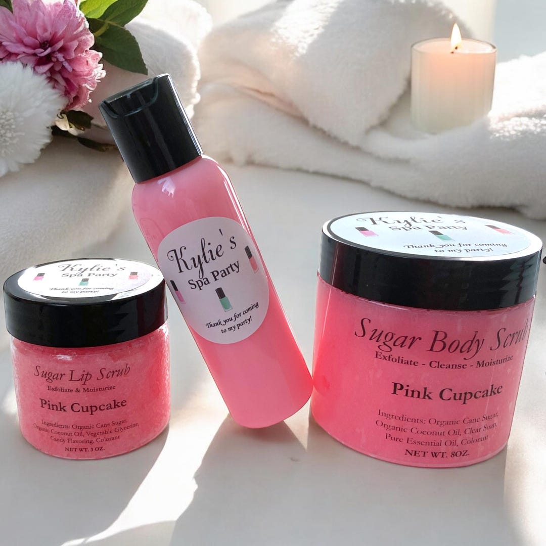 Personalized Spa Gift Set Custom Labels, Body Scrub, Lip Scrub & Lotion ...