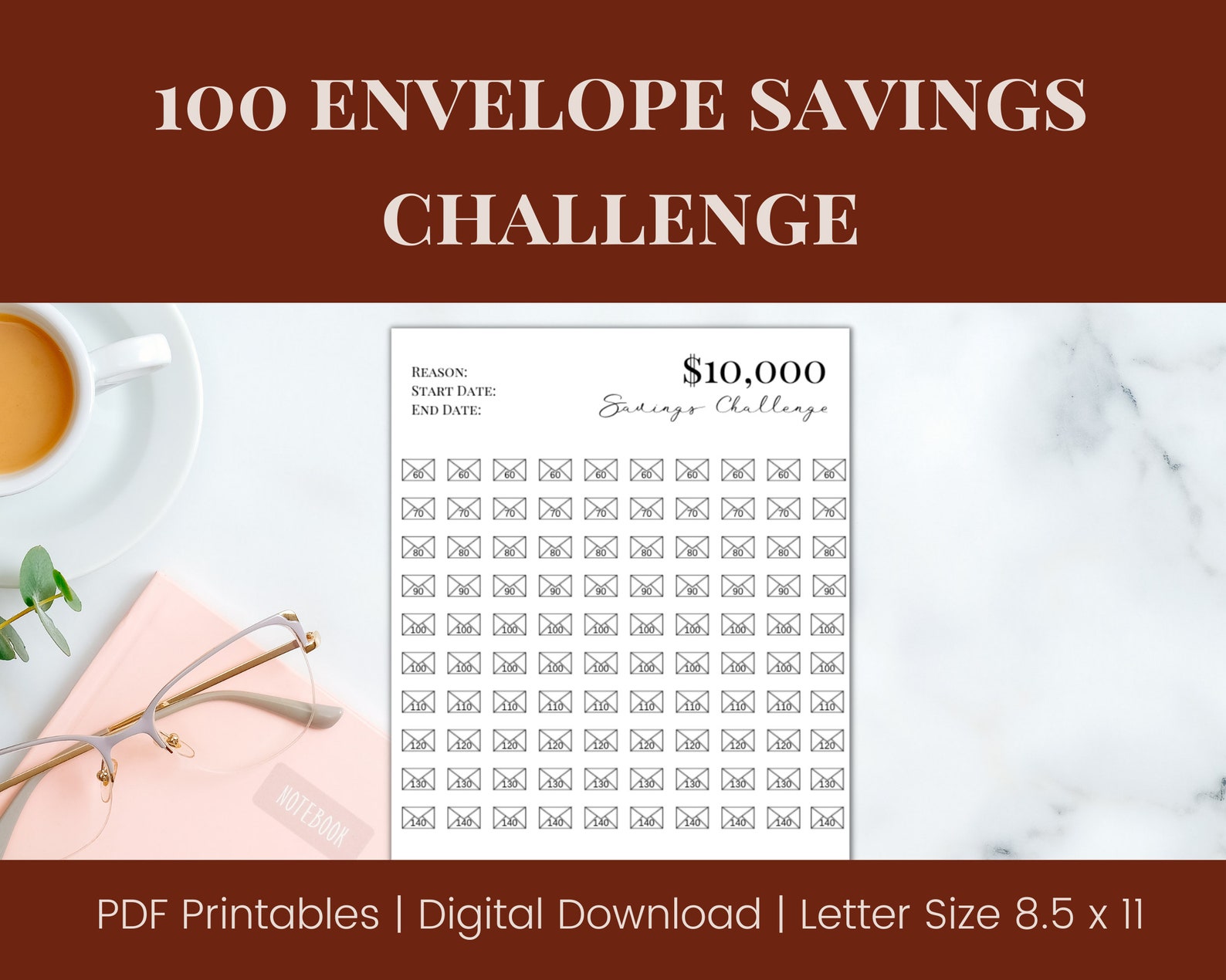 10,000 Money Savings Challenge Printable Savings Tracker Printable PDF ...