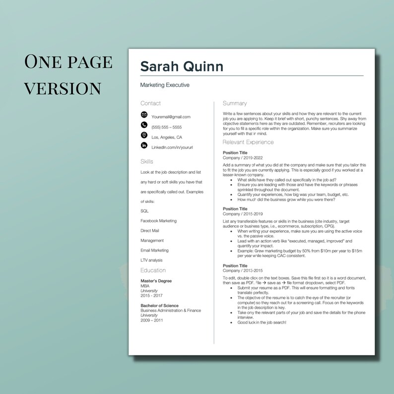 Simple Black and White Resume Template - Etsy