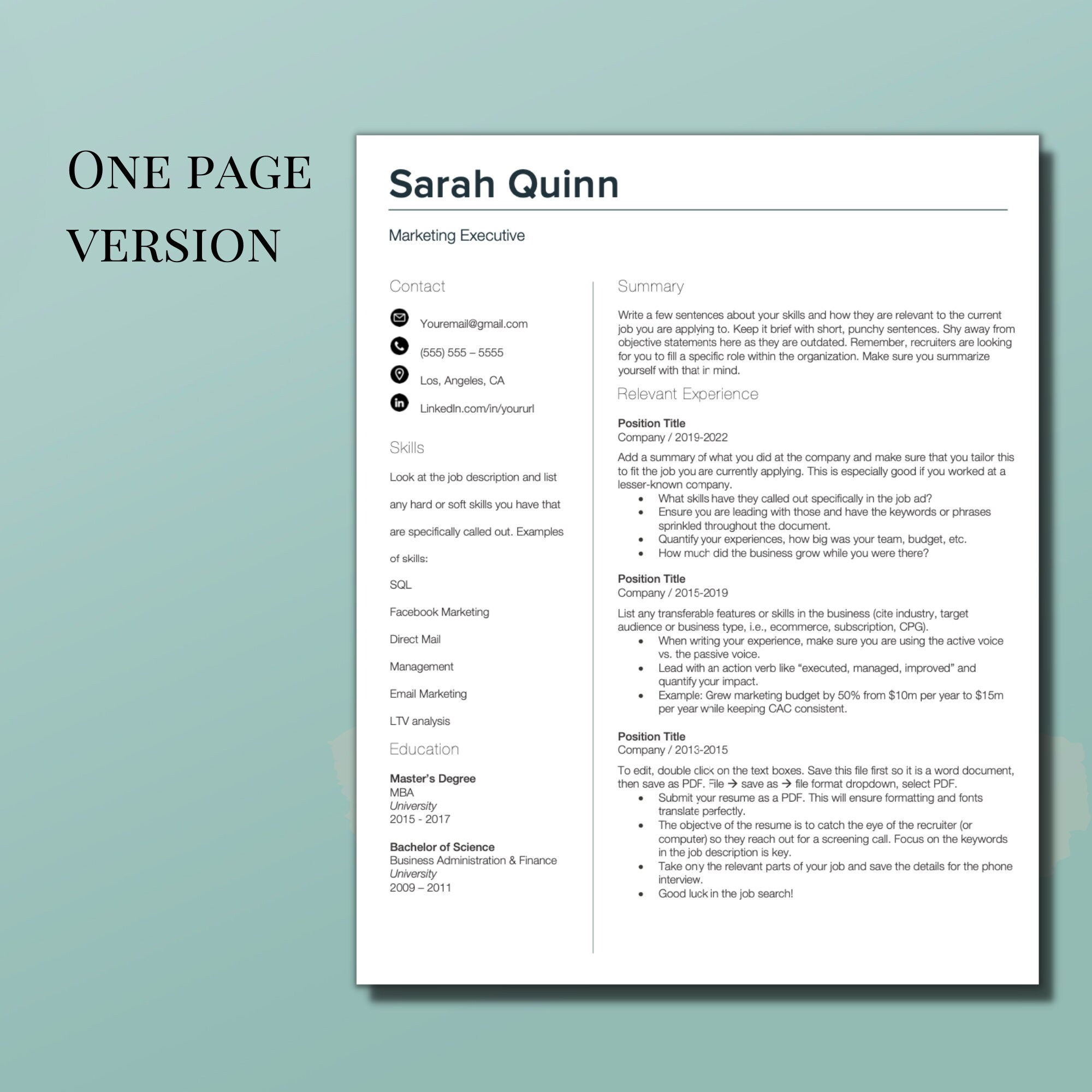 Simple Black and White Resume Template - Etsy