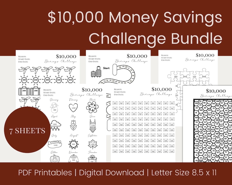 10,000 Money Savings Challenge Printable Savings Tracker Printable PDF ...
