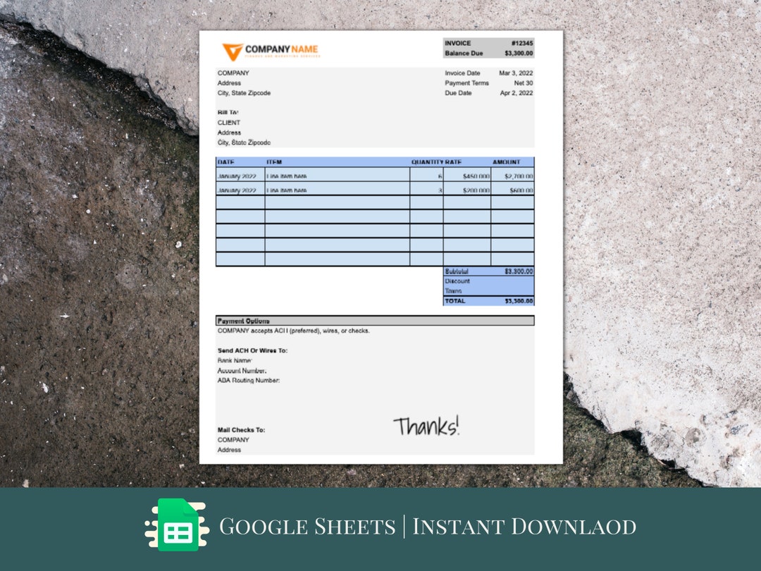 Blue Invoice Template | Invoice Template Google Sheets | Printable ...