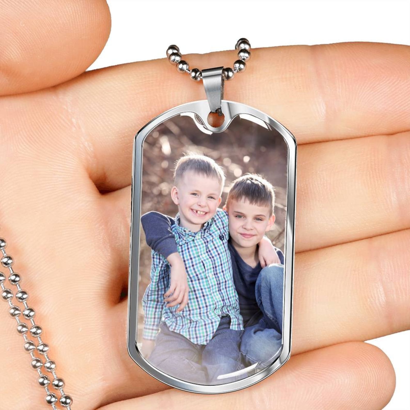 Personalized Double Sided Dog Tag Necklace Photo and Text | Etsy