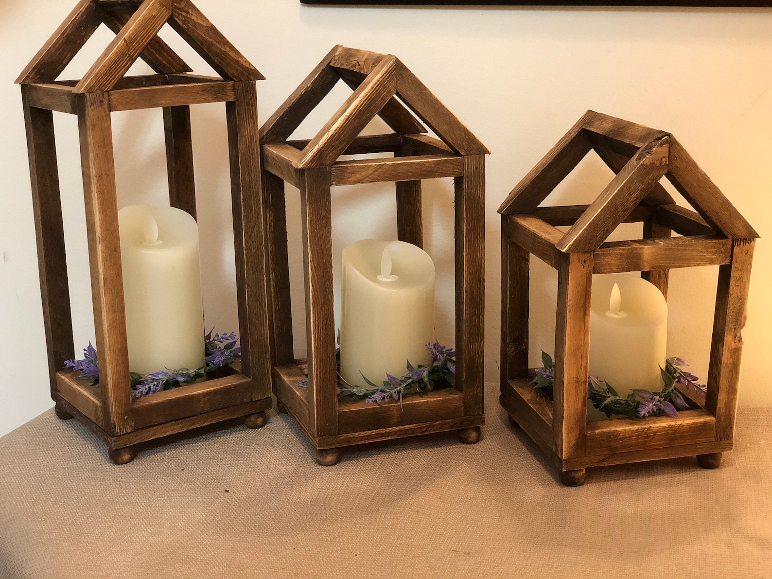 Set of Three Wood Lanterns - Etsy