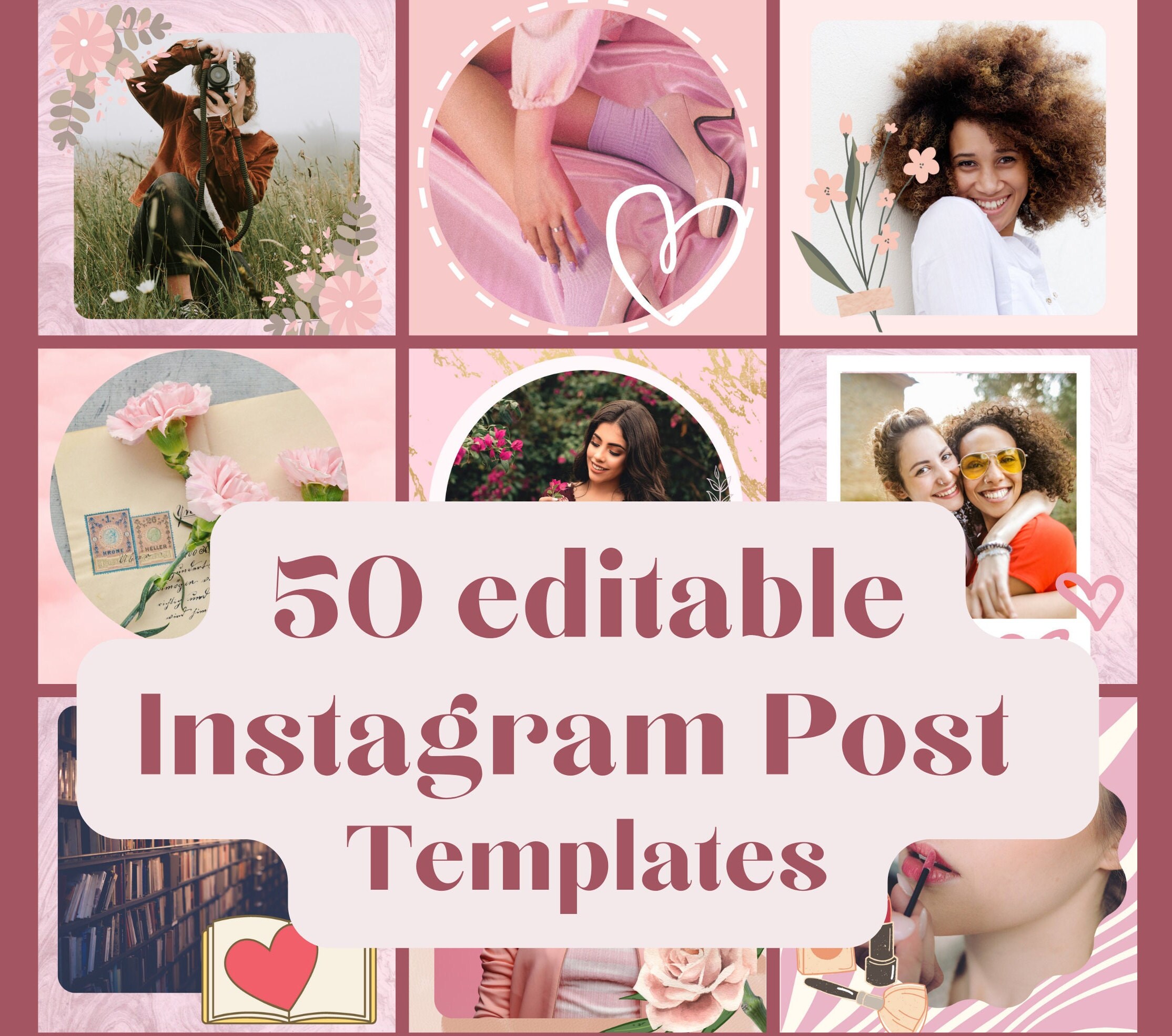 50 Pink Themed Instagram Templates 45 Post Templates & 5 Story ...