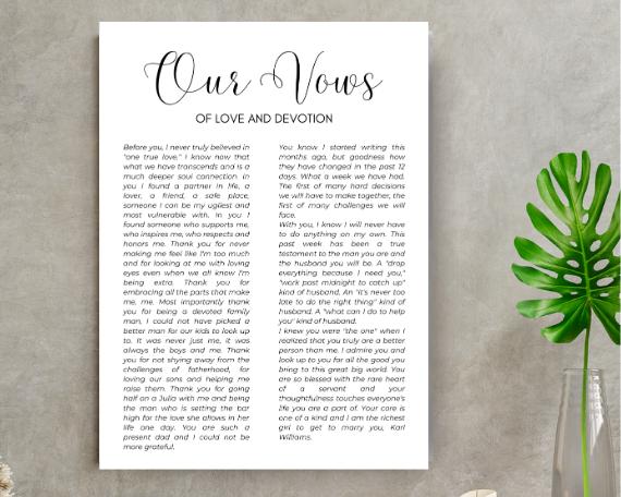 Our Vows Wedding Customizable Print-out Wall Decor Digital Download ...