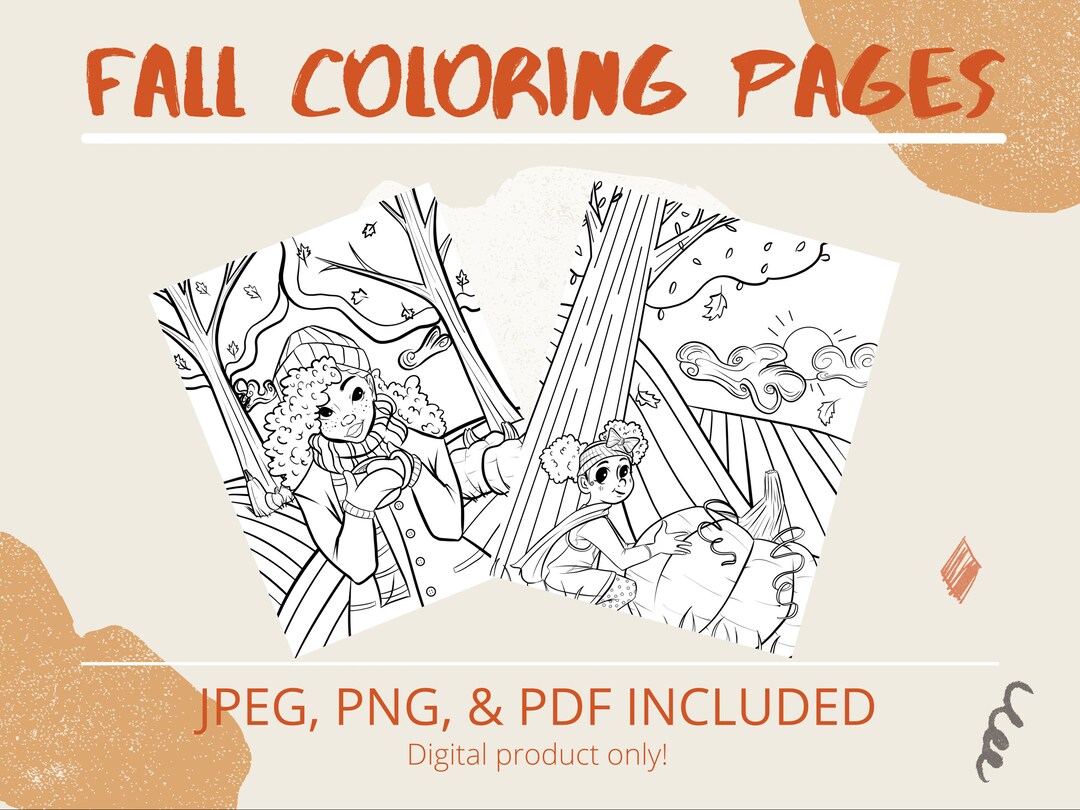 Fall Coloring Pages | Hand Drawn Art | Poc Girls - Etsy