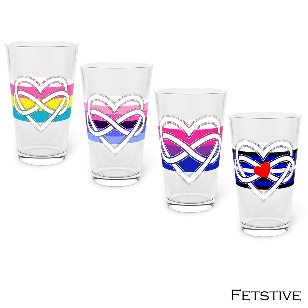 Bi, Pan, Omni and Bdsm/leather Poly Pride Infinity Heart Pint Glass ...