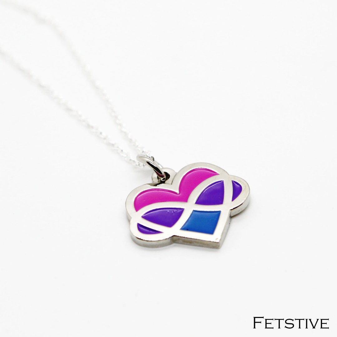 Bi Poly Pride Infinity Heart Enamel Necklace - Etsy