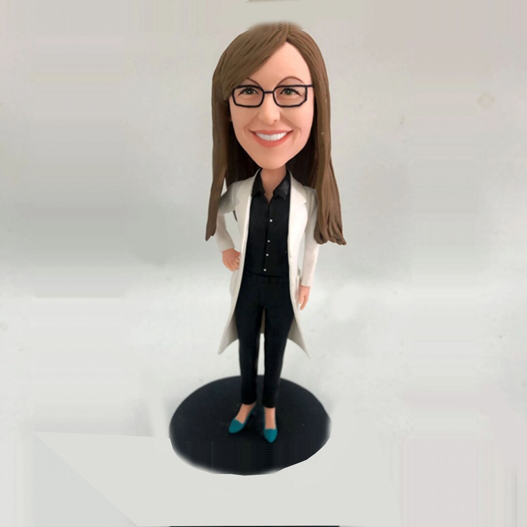 Custom Female Doctor Bobbleheads in Lab Coat Black Dress Shirt,doctor ...