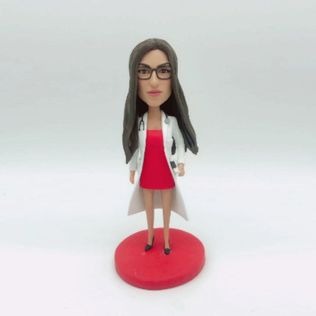 Custom Female Doctor Bobbleheads in Lab Coat Red Dress,doctor ...