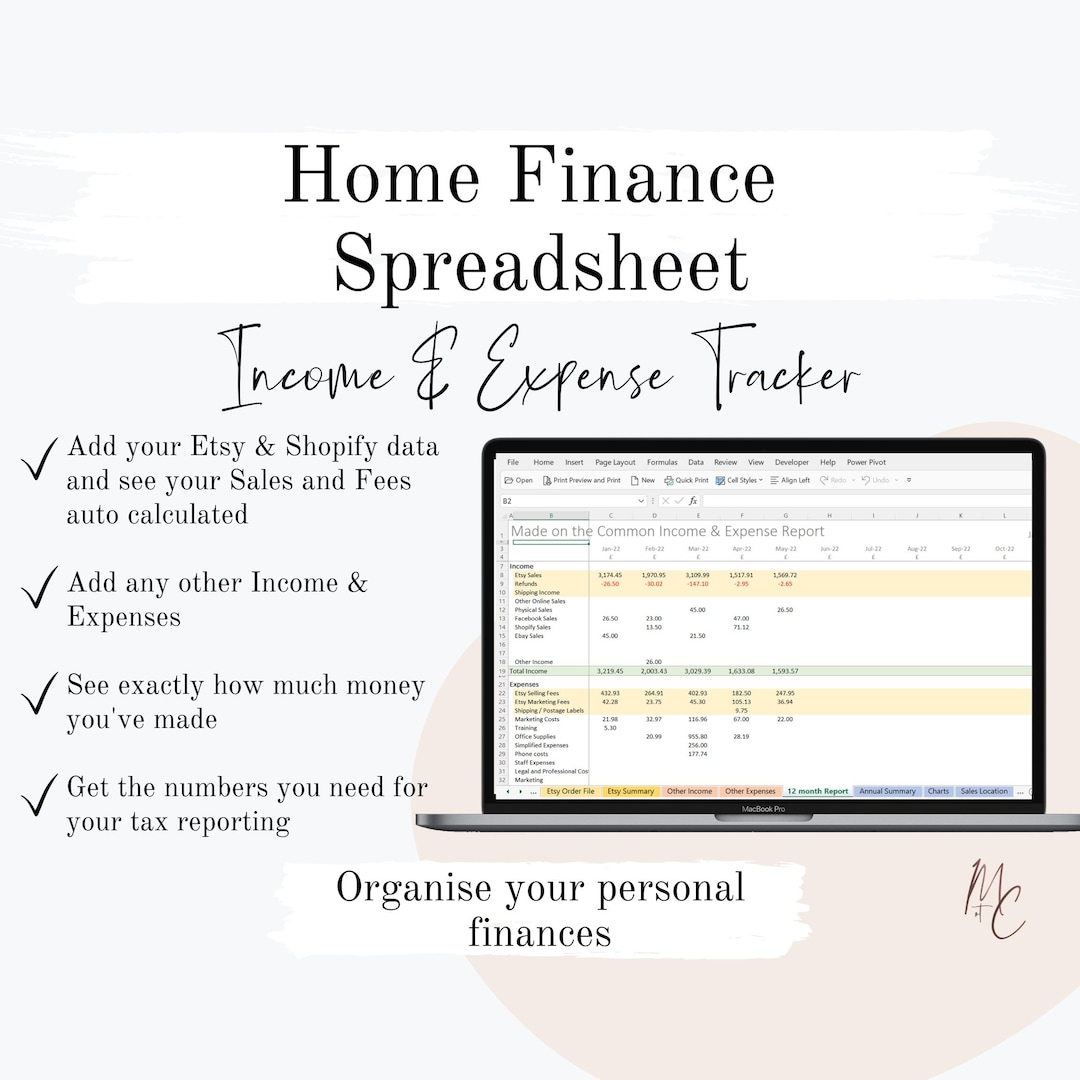 Home Finance Personal Budget Spreadsheet - Monthly Income & Expense ...