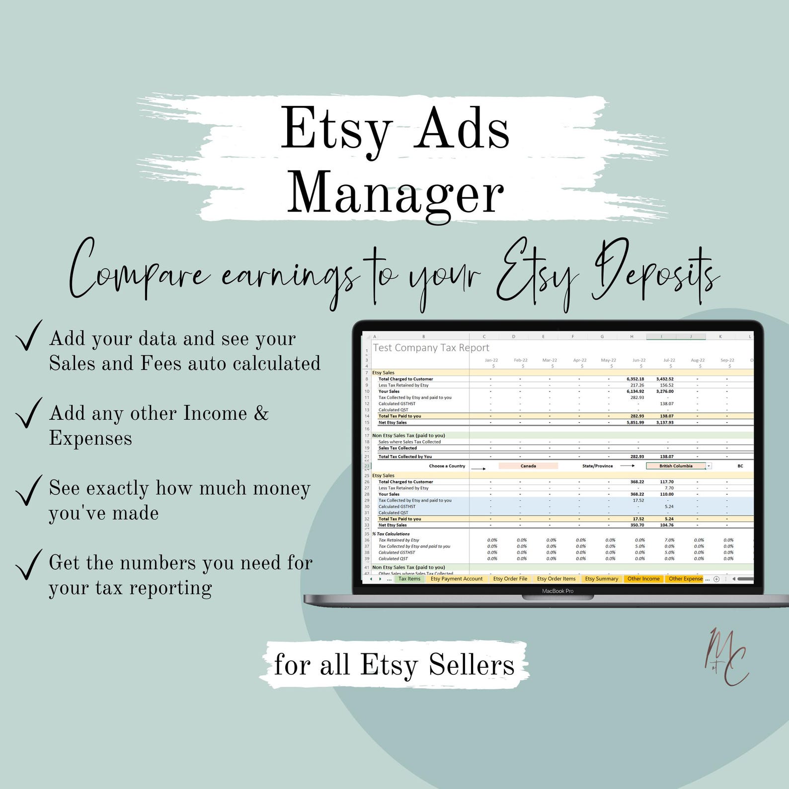 Etsy Ads, Promoted Listings Spreadsheet Template : Performance Manage ...