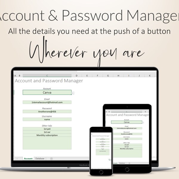 Accounts and Password Spreadsheet - Etsy
