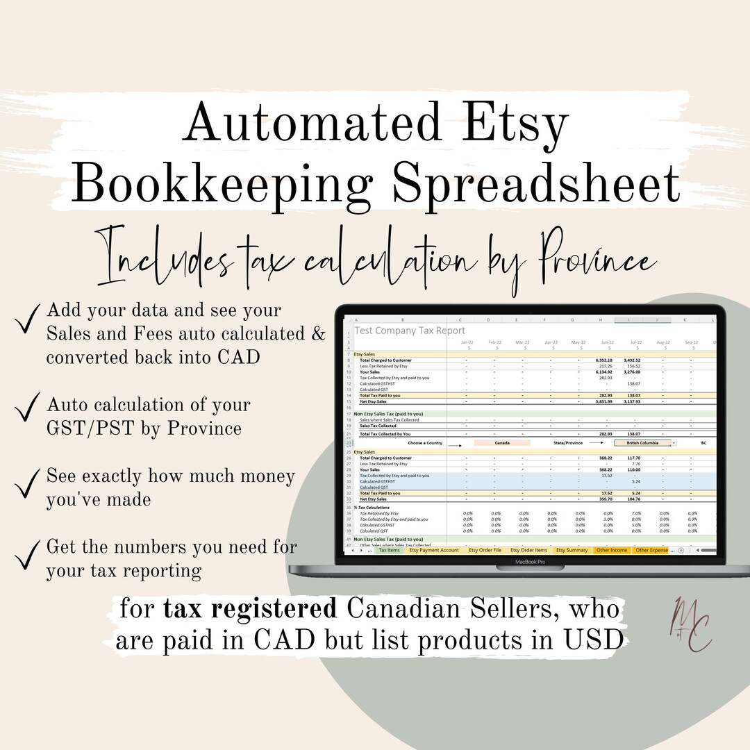 Etsy Bookkeeping Template for Canadian Multi Currency Sellers ...