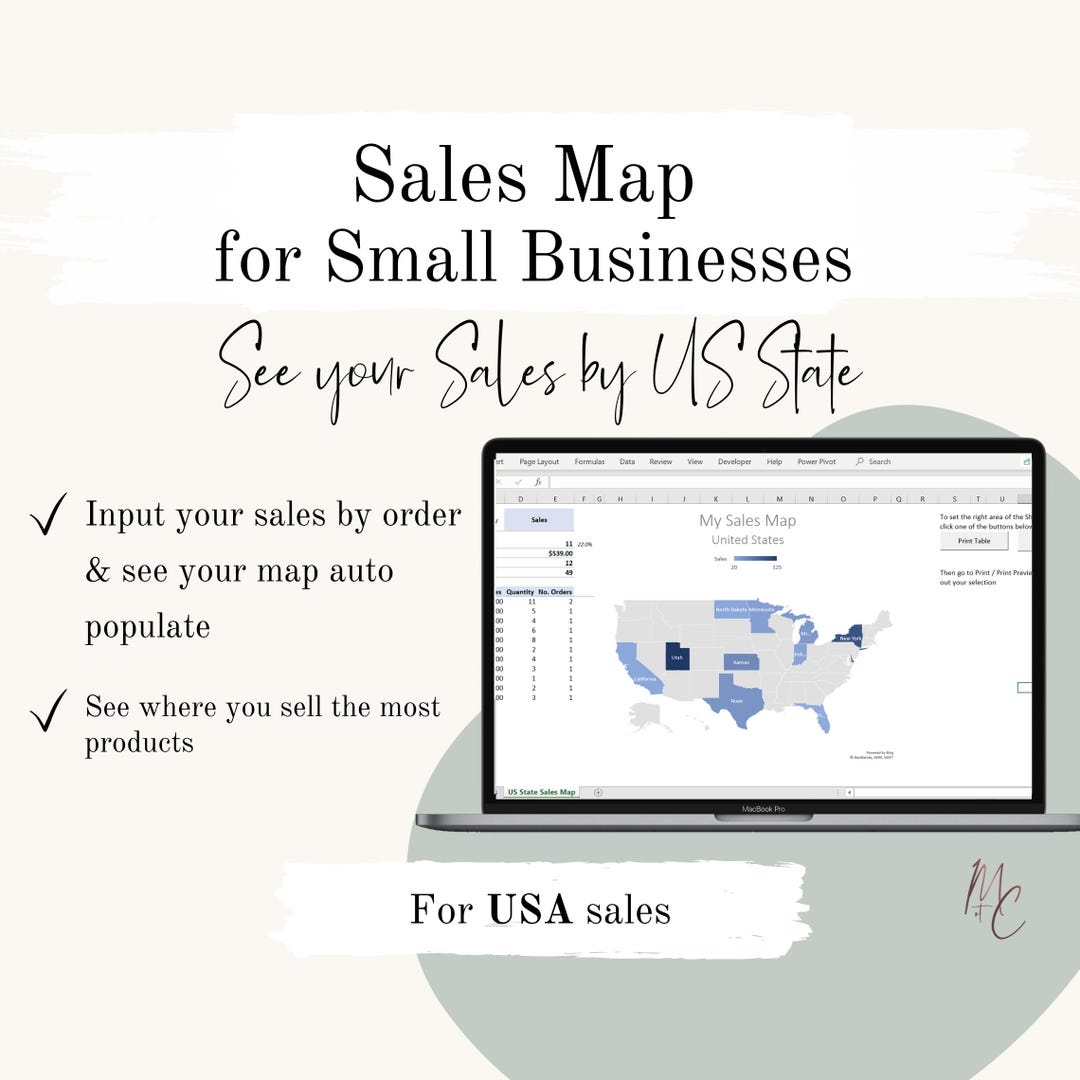 US State Sales Map: Automated Sales Tracker Spreadsheet (excel Template ...