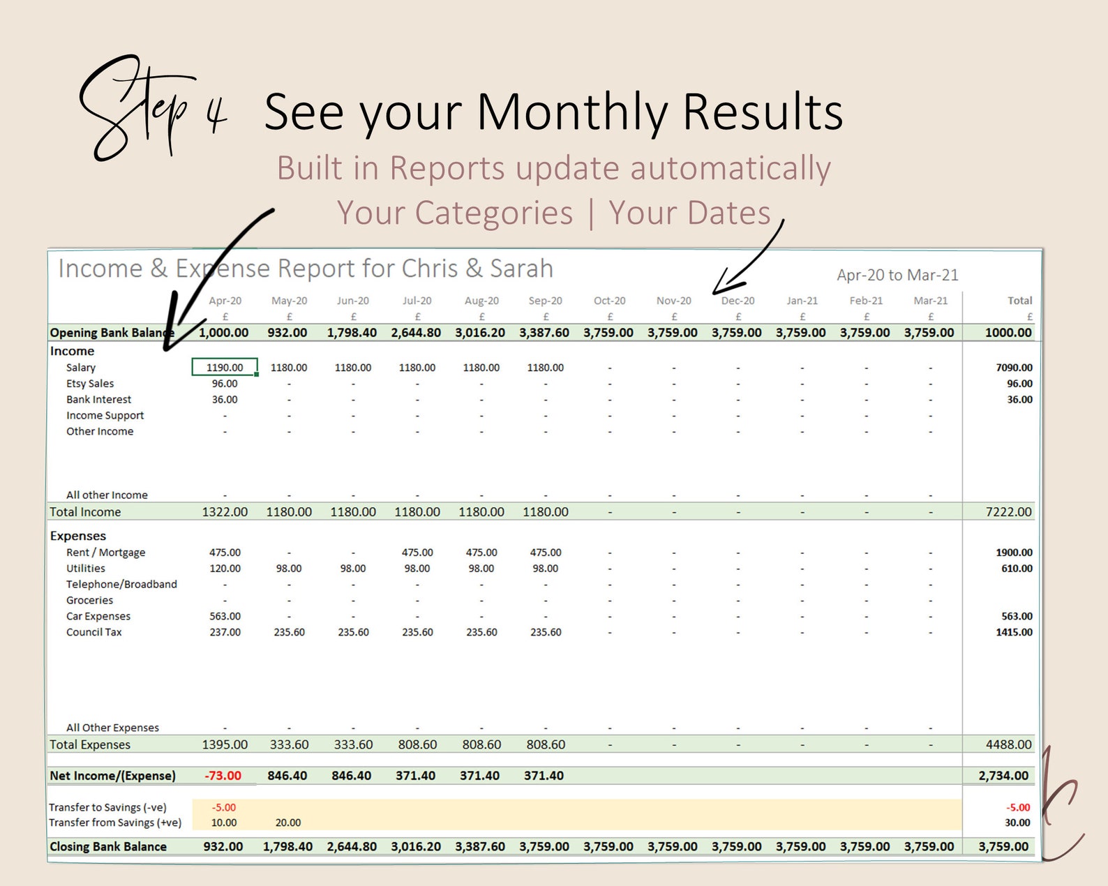 Home Finance Personal Budget Spreadsheet - Monthly Income & Expense ...