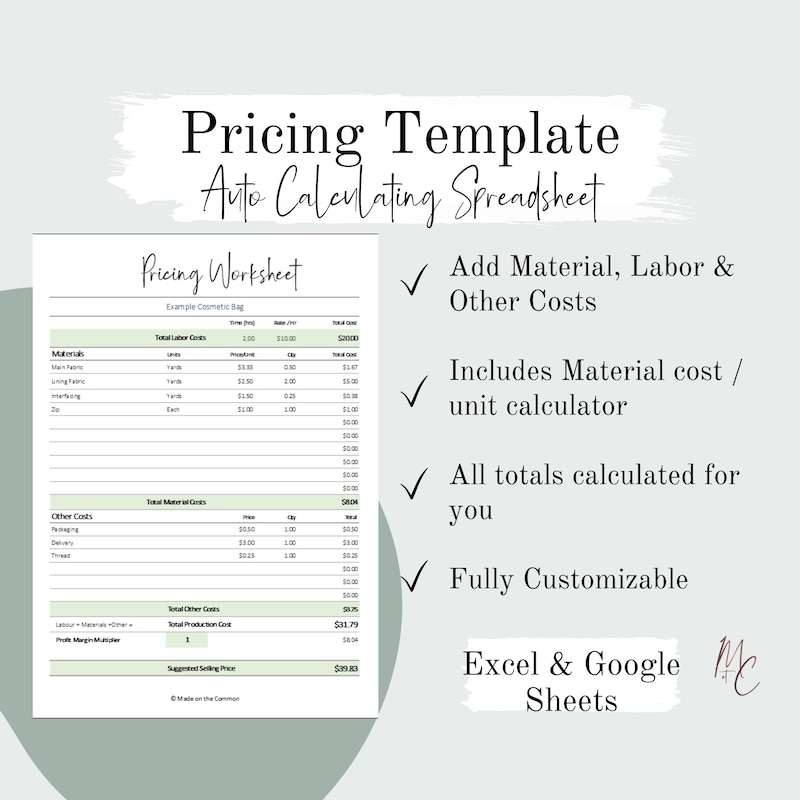 Pricing Model Excel Template - Etsy UK