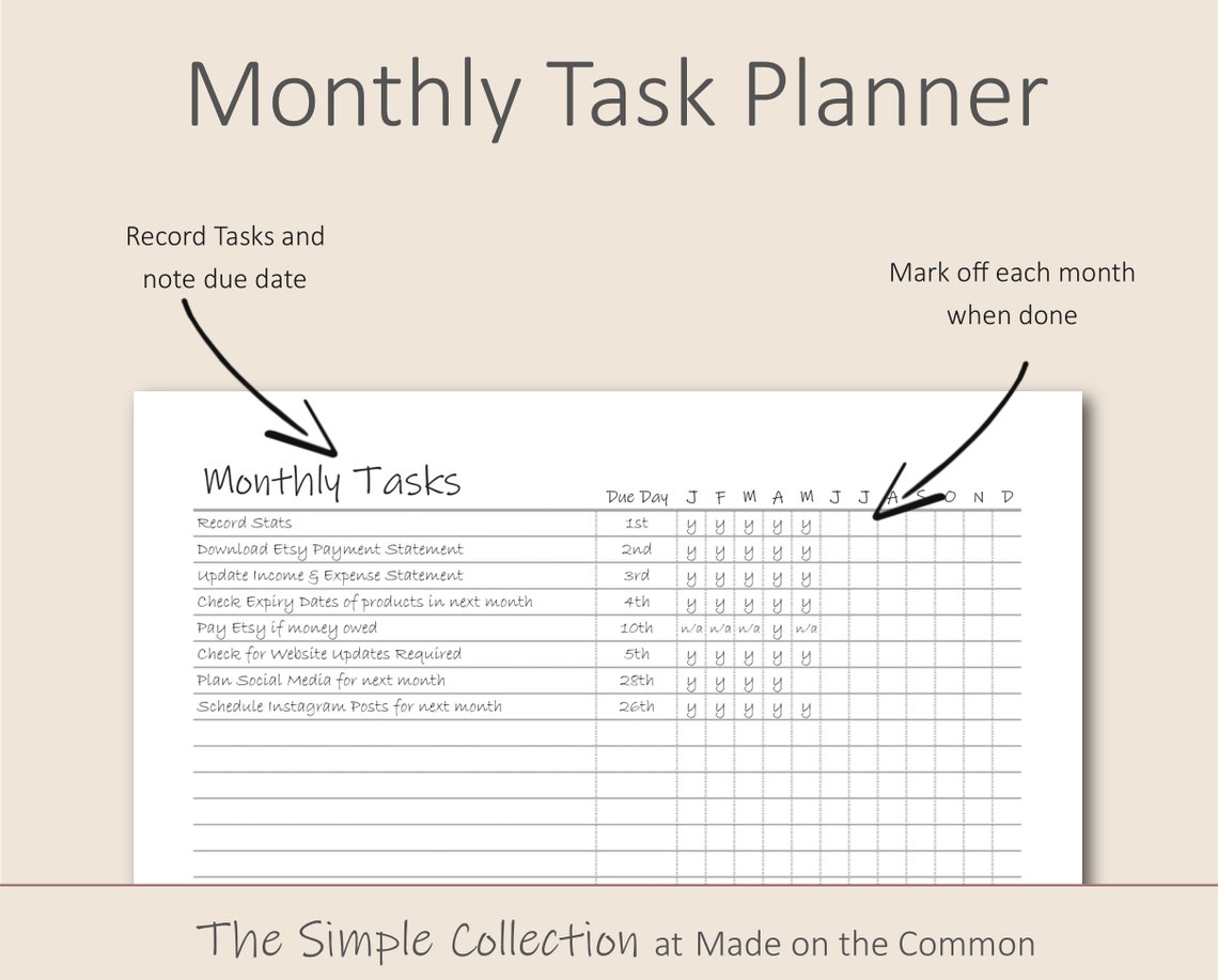 Printable Monthly Task Planner Insert Undated 12 mth To-Do | Etsy