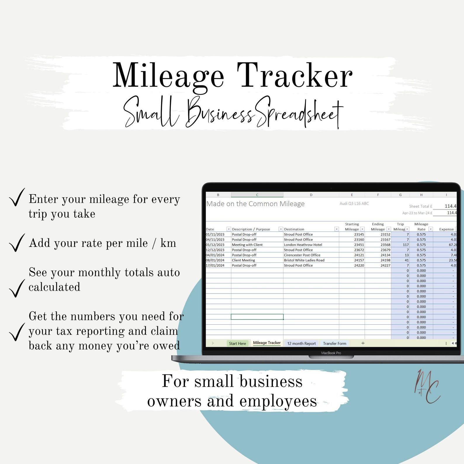 Mileage Tracker Spreadsheet: Automated Business Expense Calculation ...