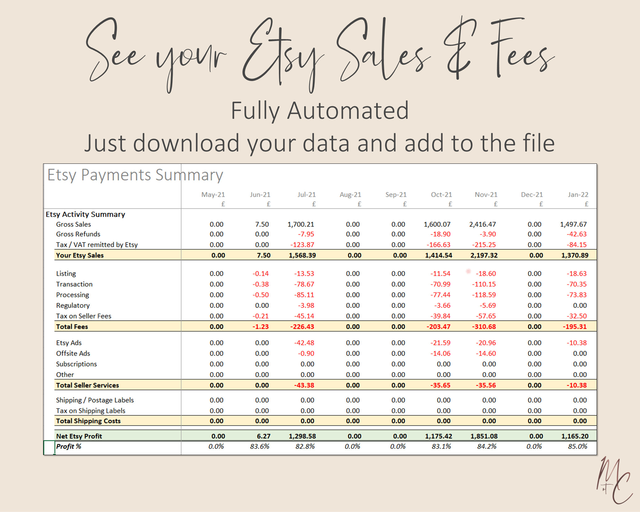 Etsy Bookkeeping Template for Canadian Multi Currency Sellers Automated ...