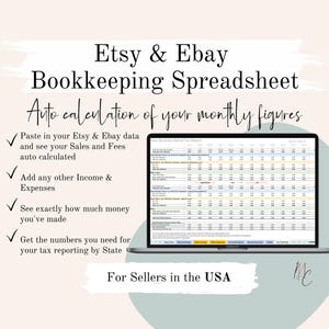 Etsy + Ebay Bookkeeping Spreadsheet for Sellers in the USA | Simple ...