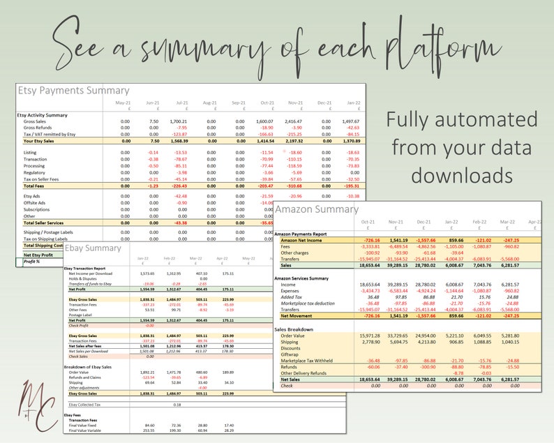 Automated Bookkeeping Spreadsheet for UK Sellers on 2 or More Platforms ...