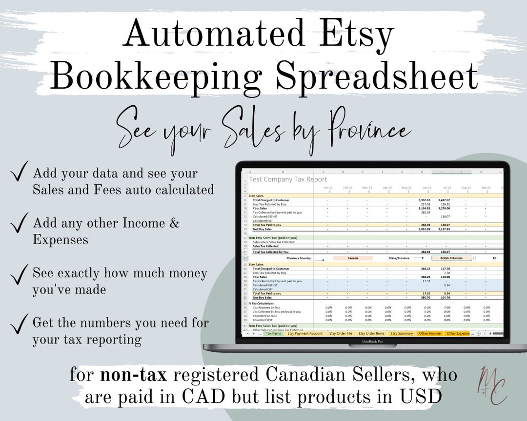 Canadian Multi Currency Etsy Bookkeeping Spreadsheet for Non Tax ...