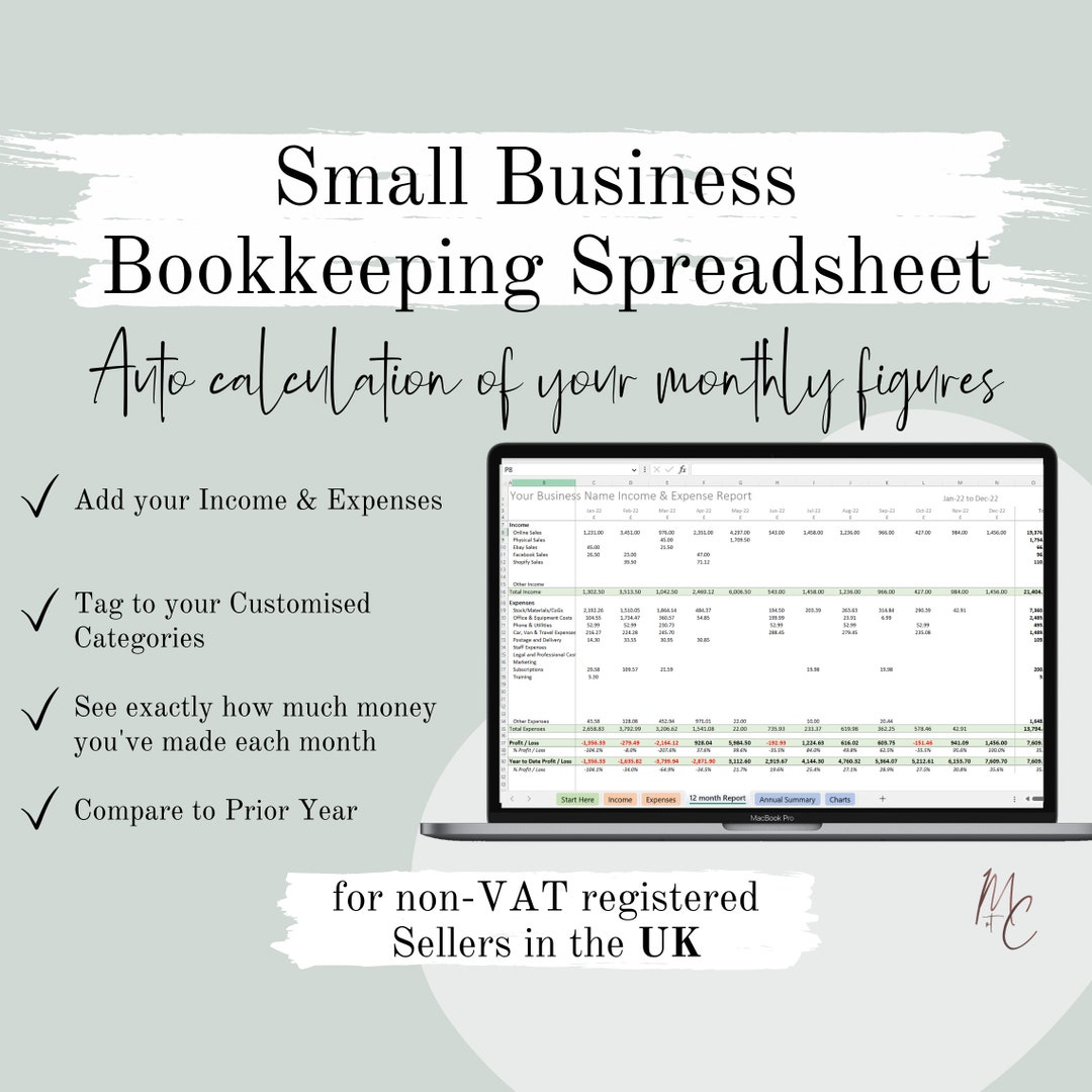 UK Small Business Bookkeeping Spreadsheet: Income & Expense Tracker ...