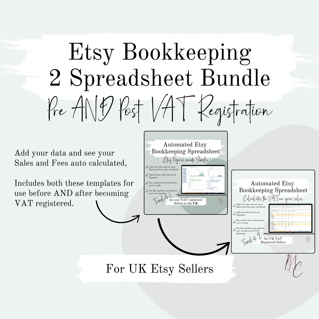 Etsy UK Bookkeeping Spreadsheet Bundle: Pre & Post VAT Registration ...