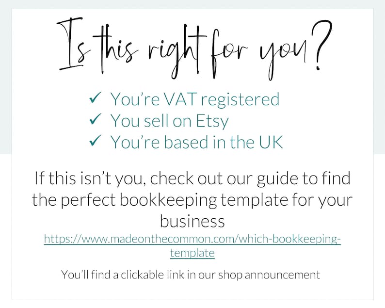 Etsy Bookkeeping Spreadsheet: UK VAT Sellers (excel / Google Sheets ...