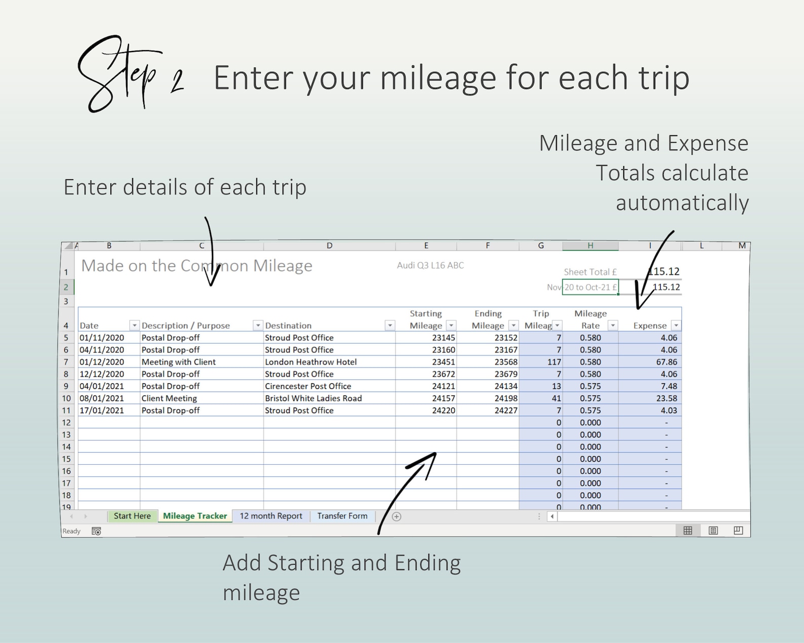 Mileage Tracker Spreadsheet: Automated Business Expense Calculation ...