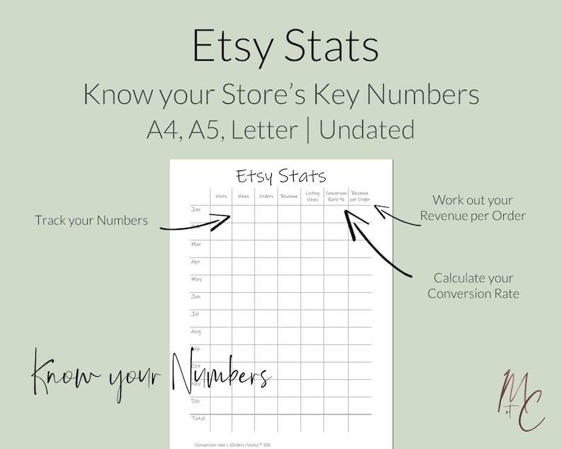 Etsy Stats Printable Tracker, Undated 12 Mth Etsy Sellers Planner ...