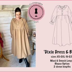 The Dixie Dress & Blouse Sewing Pattern, PDF Sewing, Maxi Dress, Blouse ...